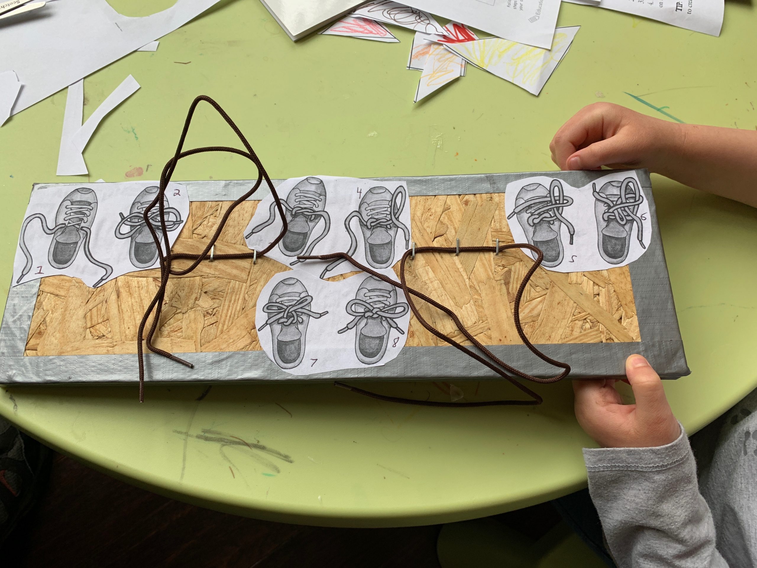 Shoe tie practice board - Photos from Chris Hardie